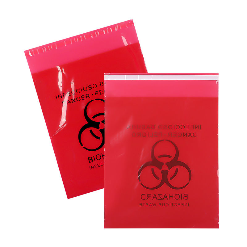 Red Self Seal Biohazard Waste Healthcare Autoclave Bags With Adhesive Strip