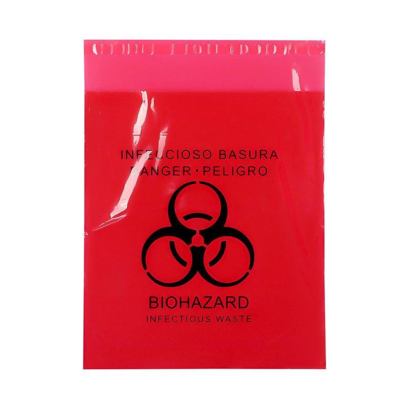 Red Self Seal Biohazard Waste Healthcare Autoclave Bags With Adhesive Strip