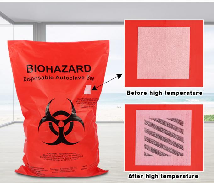 Custom Autoclave ISO9001 Red Medical Waste Bags 65MIC LDPE HDPE