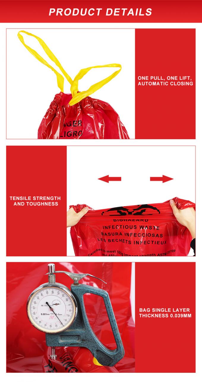 85cm*65cm HDPE LDPE Autoclave Biohazard Bags Drawstring Deisgn